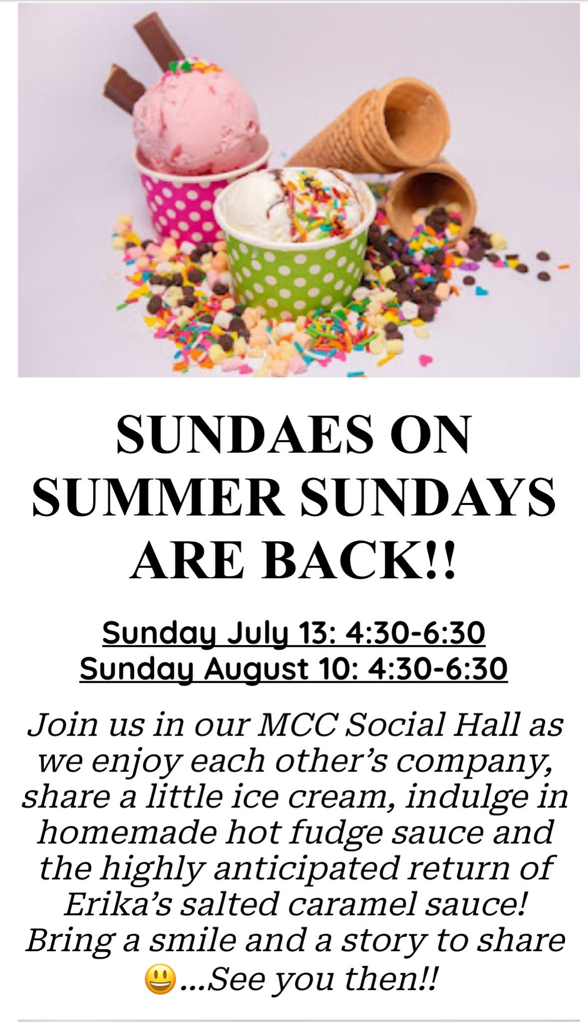 Sundaes on Sunday is Back this Summer! - Middlebury Congregational Church